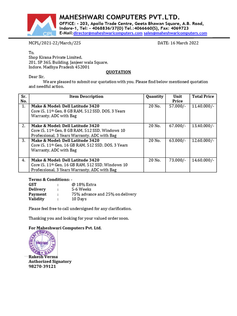 Shop Kirana Quotation 16 March 2022 (2) | PDF