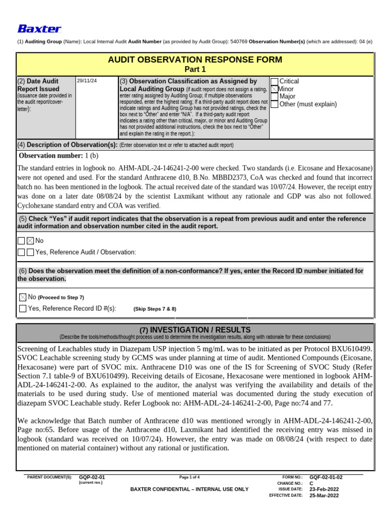 Audit Response - Obs 1b - Hexacosane and Anthracene D10 - 2024 | PDF ...