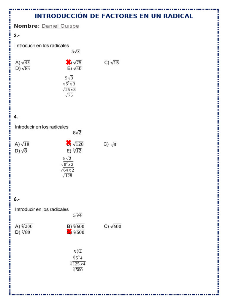 Factores en Radicales Matemáticos | PDF