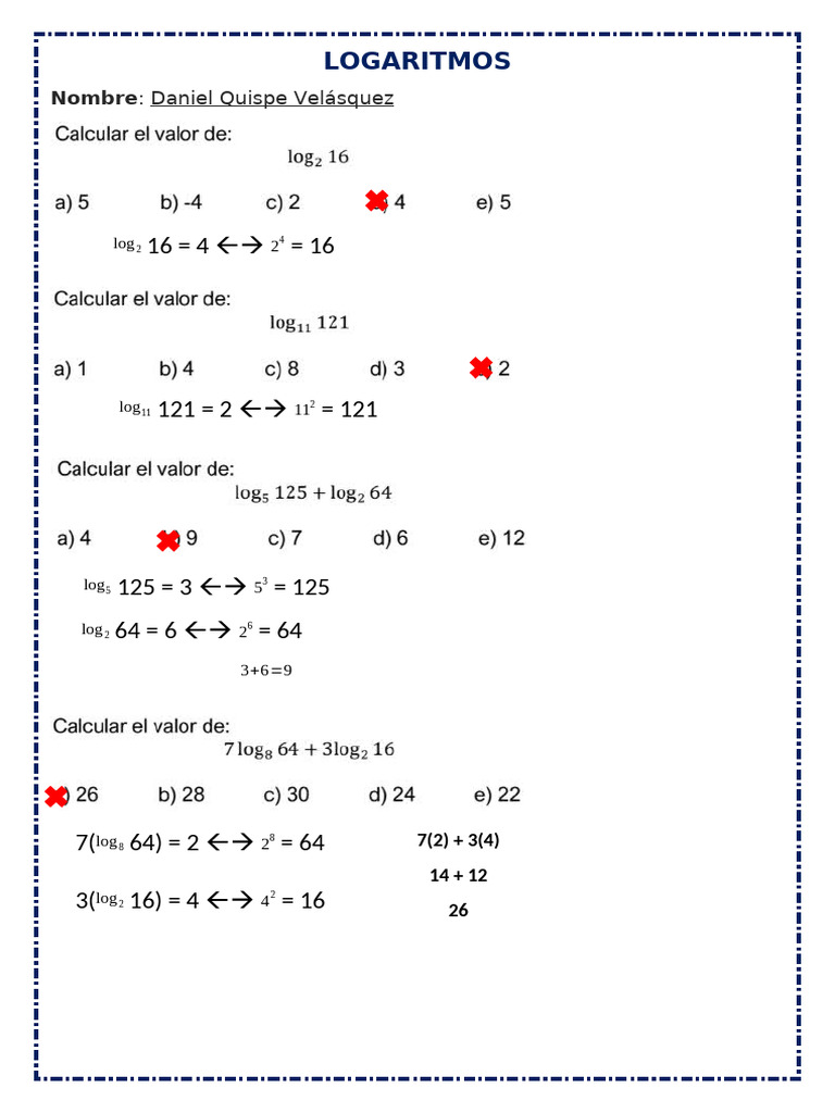 Logarithm Calculations and Examples | PDF