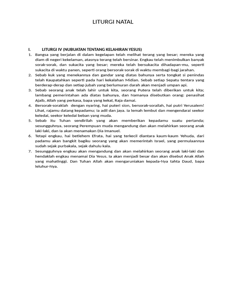 Liturgi Ii Nubuatan Kelahiran Yesus Kristus | PDF