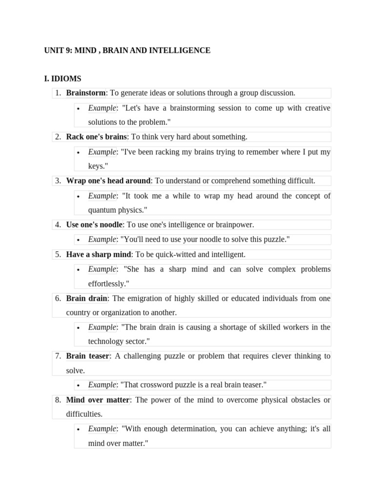 UNIT 9 - The Mysterious Mind | PDF | Thought | Intelligence