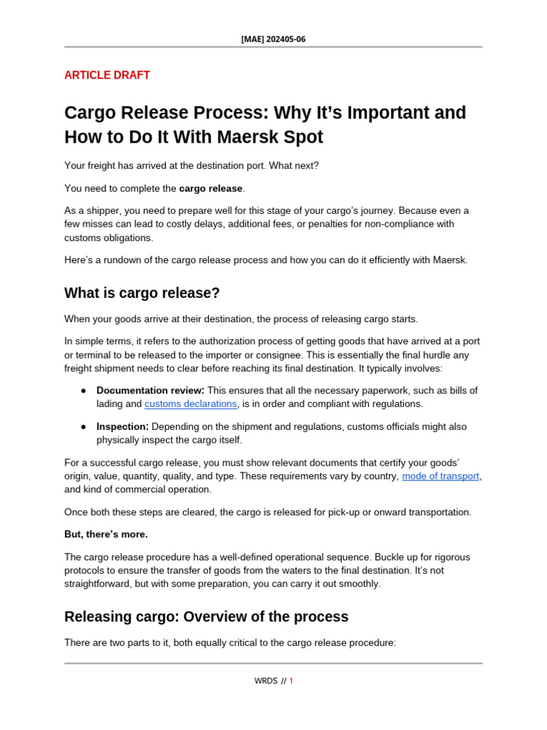 Efficient Cargo Release with Maersk Spot | PDF | Cargo | Customs