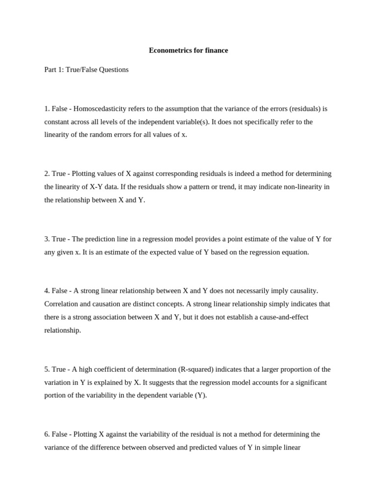 Econometrics For Finance 2017 I Pdf Errors And Residuals Coefficient Of Determination