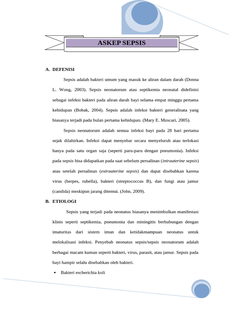 Sepsis Neonatorum: Definisi dan Penanganan | PDF