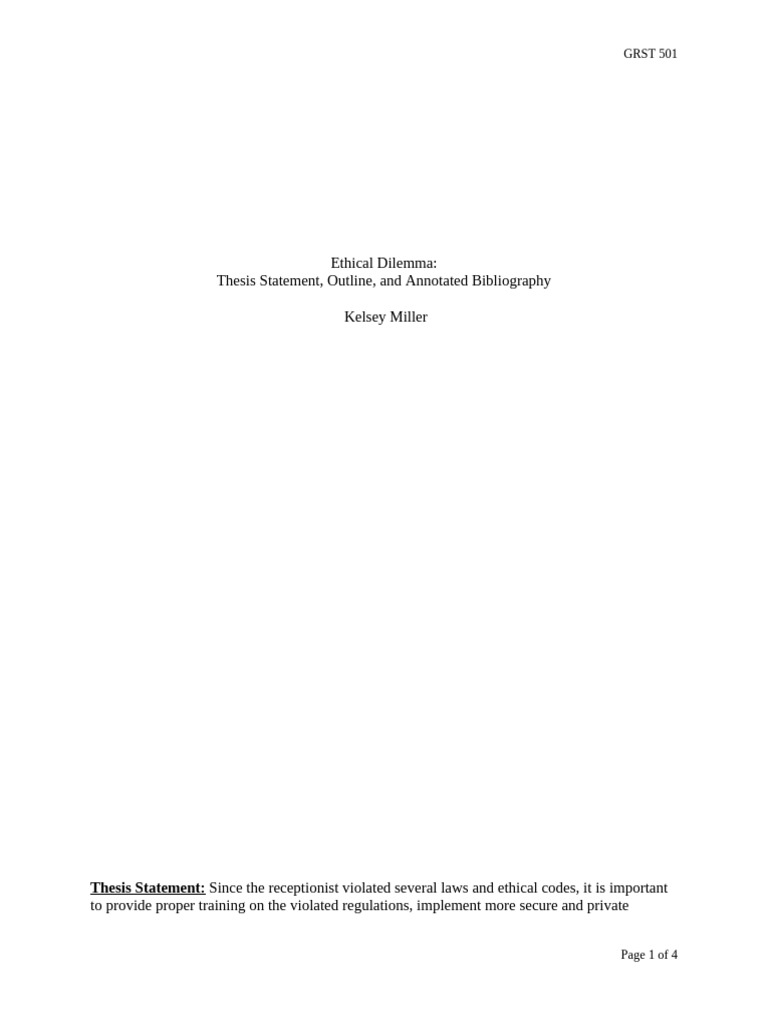 Miller-KThesis, Outline, and Annotated Bibliography Template | PDF ...