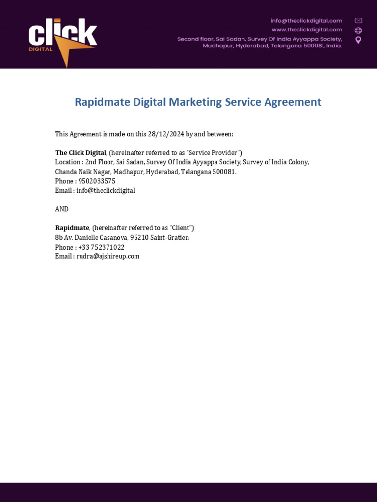 Rapidmate Service Agreement | PDF | Arbitration | Business Law