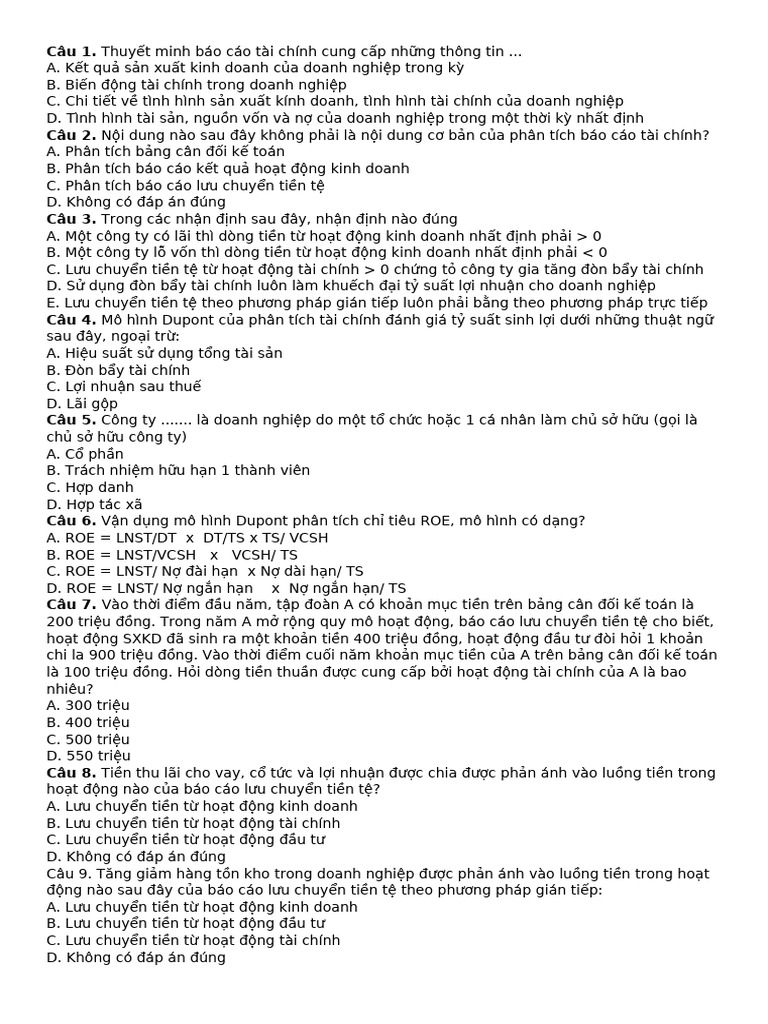 trắc nghiệm PTBCTC | PDF