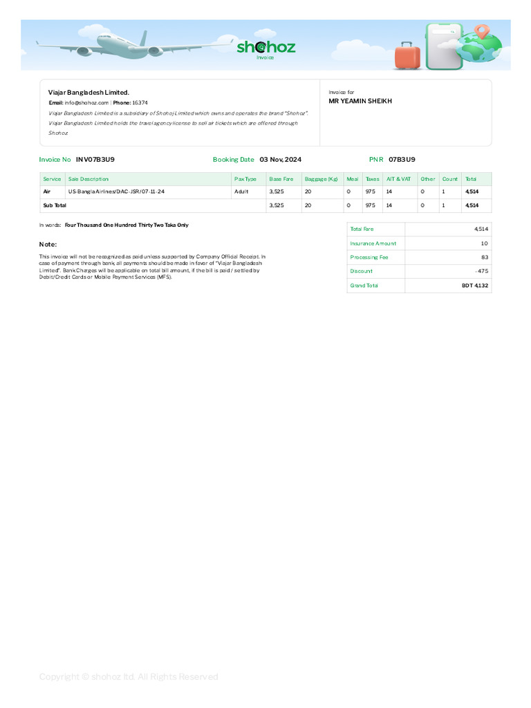 Shohoz Air Invoice 07b3u9 | PDF