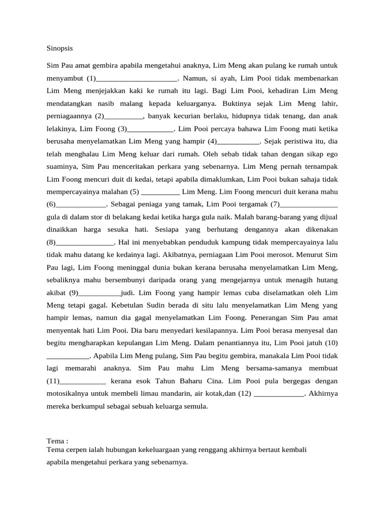 Cerpen Kuih Bakul Limau Mandarin (Sinopsis Dan Tema) | PDF