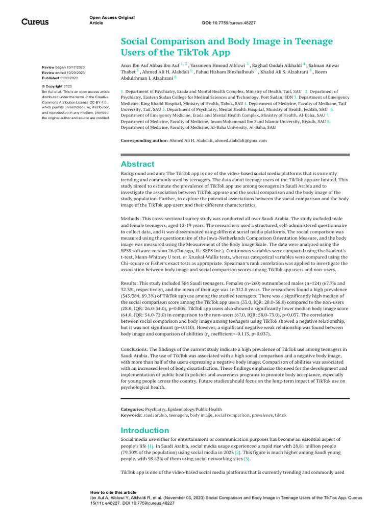 Social Comparison and Body Image in Teenage | PDF | Body Image ...