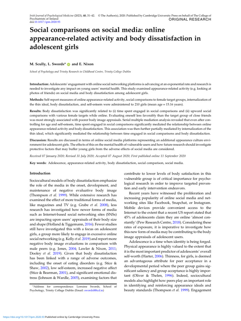 Social Media's Impact on Teen Body Image | PDF | Body Image | Adolescence