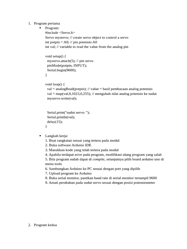 Program & langkah kerja motor servo | PDF