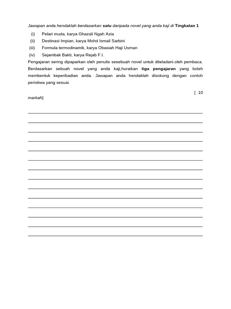 SOALAN Novel Dan Ringkasan Tingkatan 1 | PDF