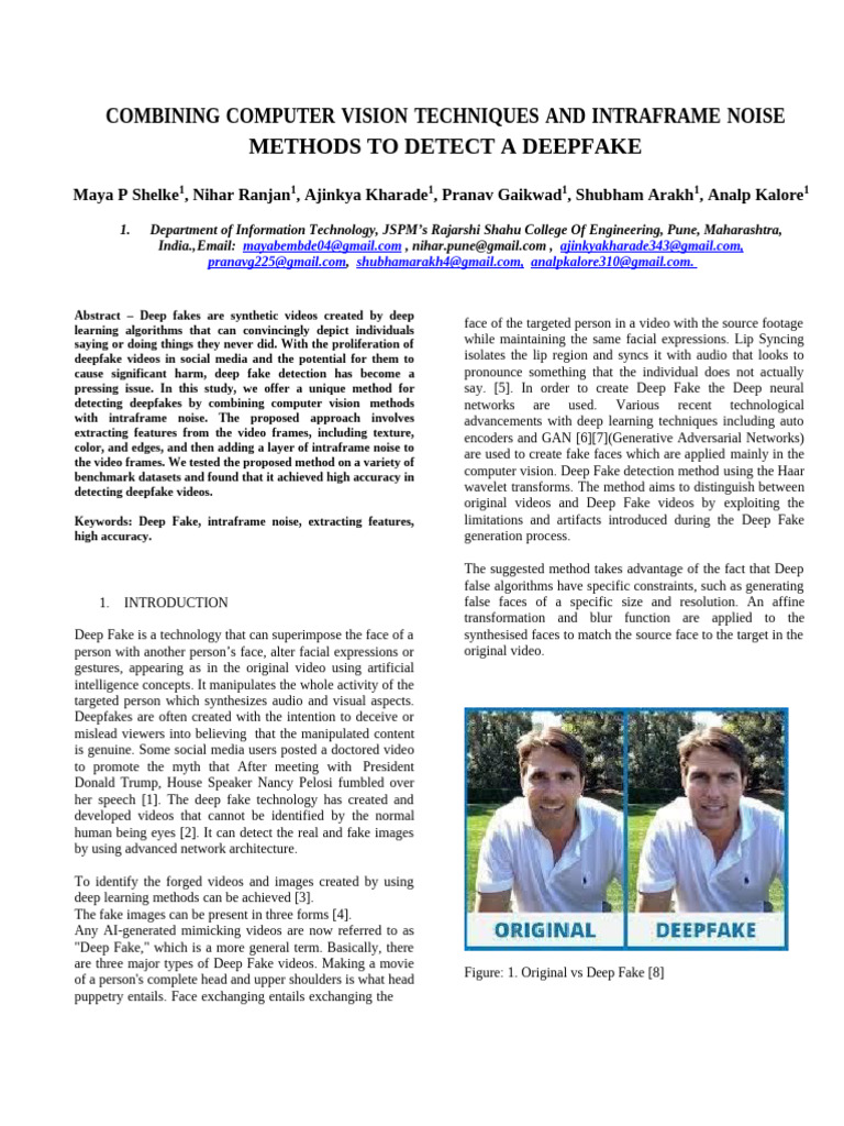 806_combining Computer Vision and Intraframe Noise Methods to Detect a Deepfake | PDF ...