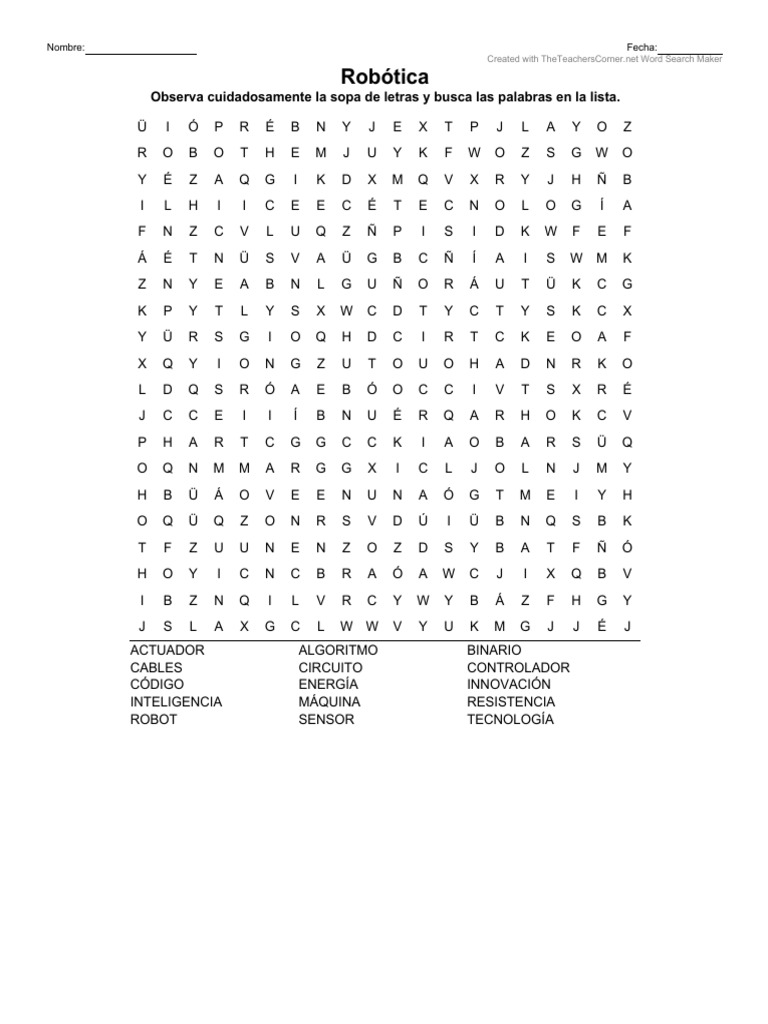 Sopa Letras Robótica | PDF
