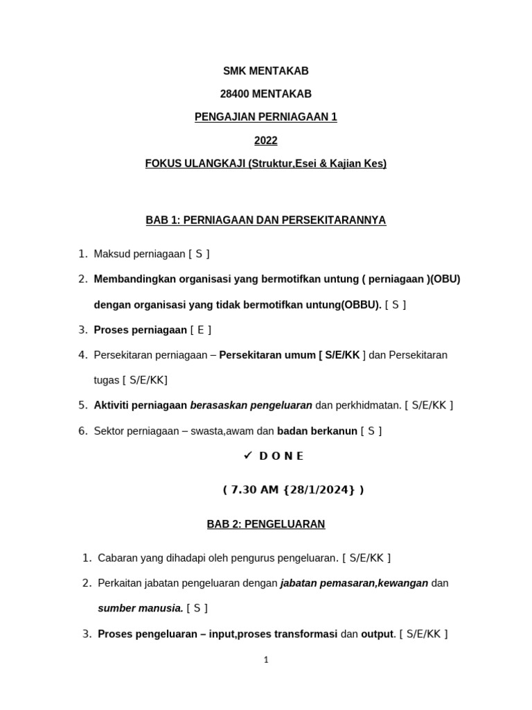 Fokus Ulangkaji Pp1 2022 | PDF