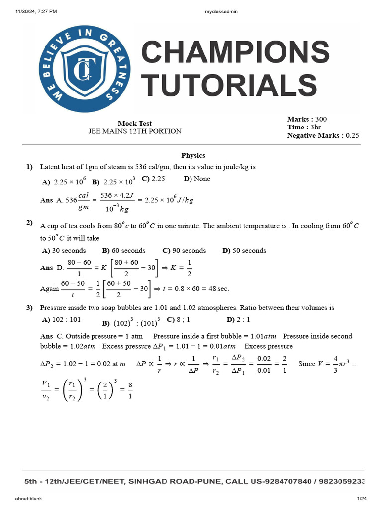 Jee Mains 12th Potion Sol. | PDF | Electron | Electronvolt