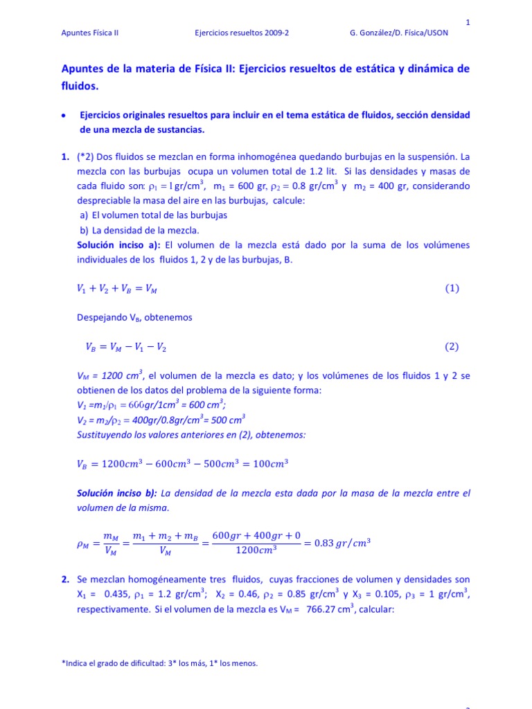 Ejercicios Resueltos | PDF | Densidad | Ecuaciones