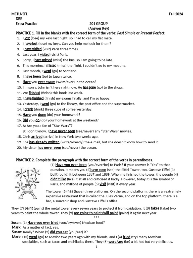 Verb Tenses Practice Exercises | PDF