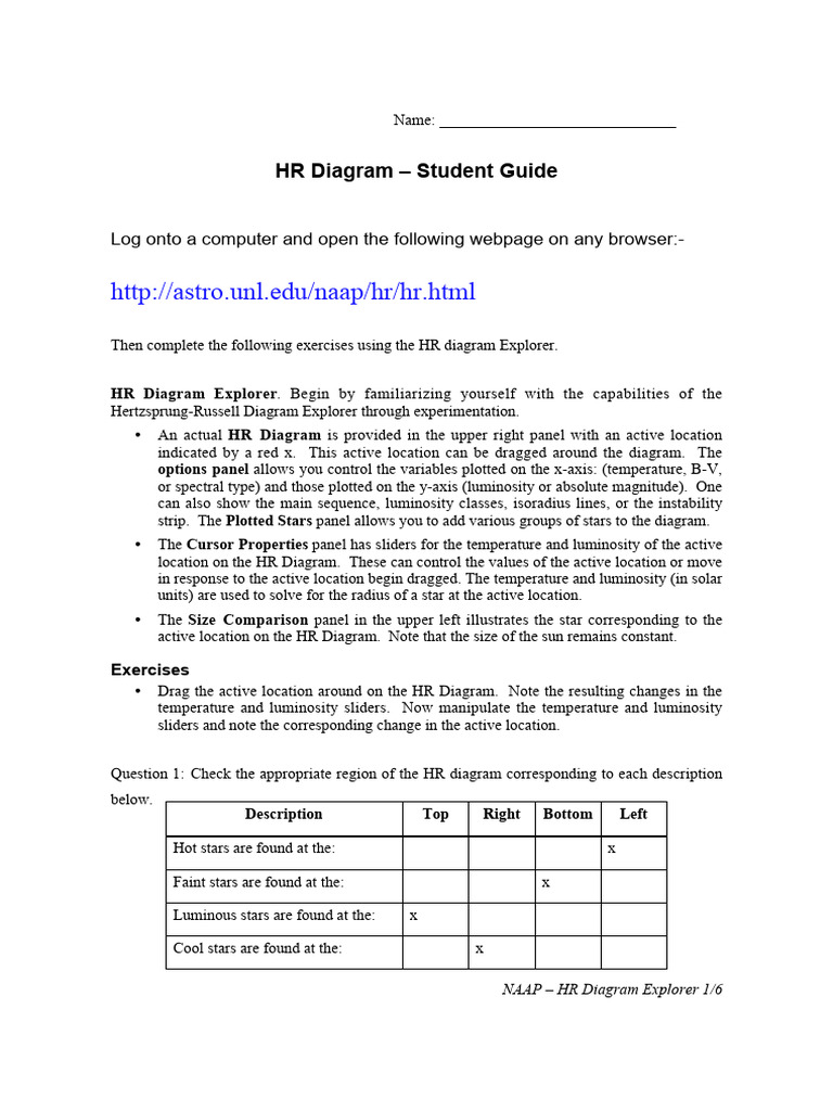 H - R Student Guide Answers | PDF | Stars | Astrophysics