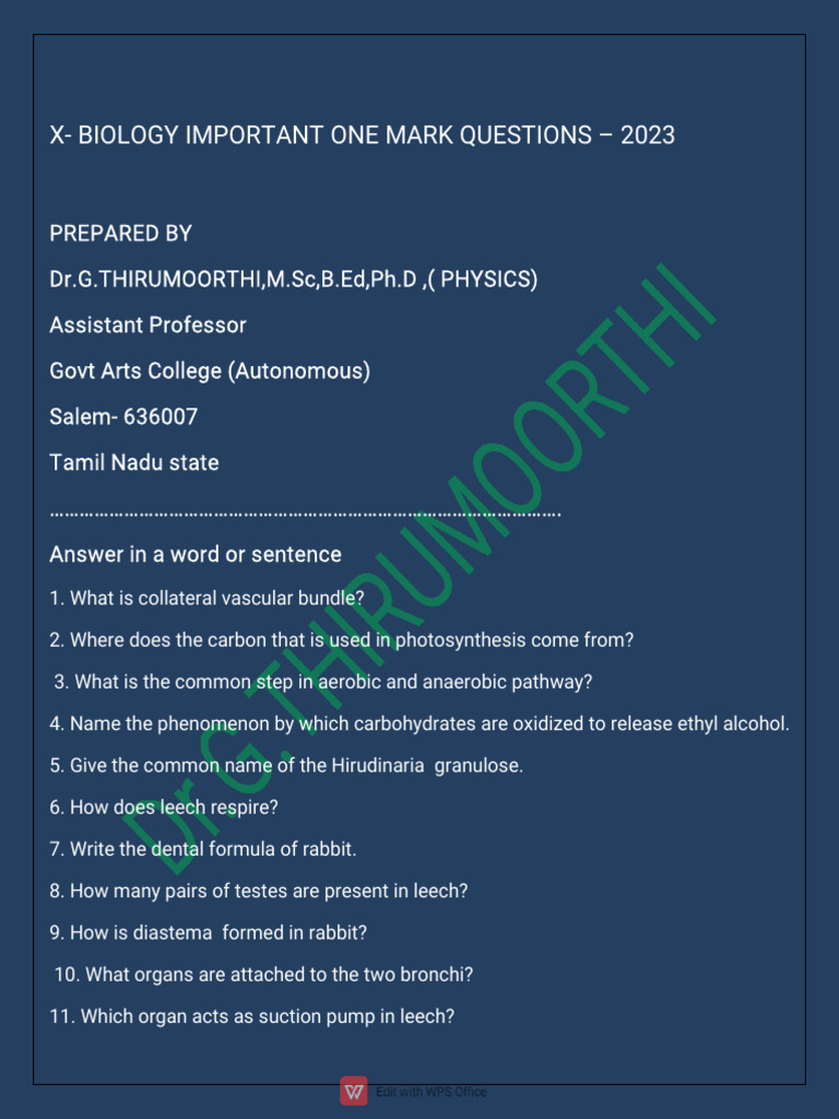 10th-Biology-Important-1-Mark-Question-Paper-PDF-Download | PDF