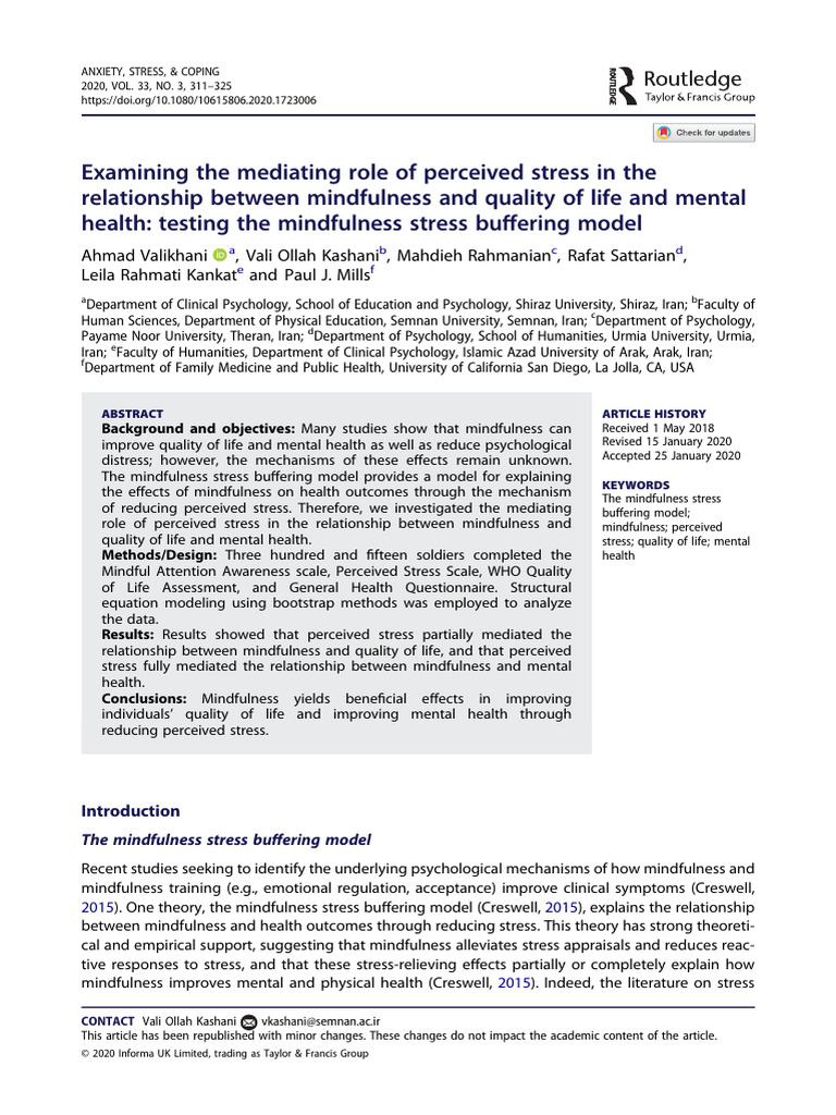 Examining The Mediating Role of Perceived Stress in The Relationship ...