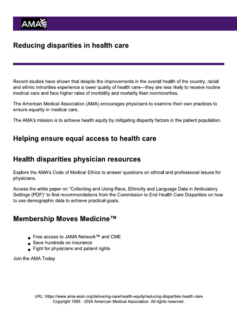 AMA - Reducing Healthcare Disparity | PDF