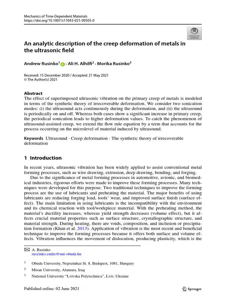 An Analytic Description of The Creep Deformation of Metals in The ...