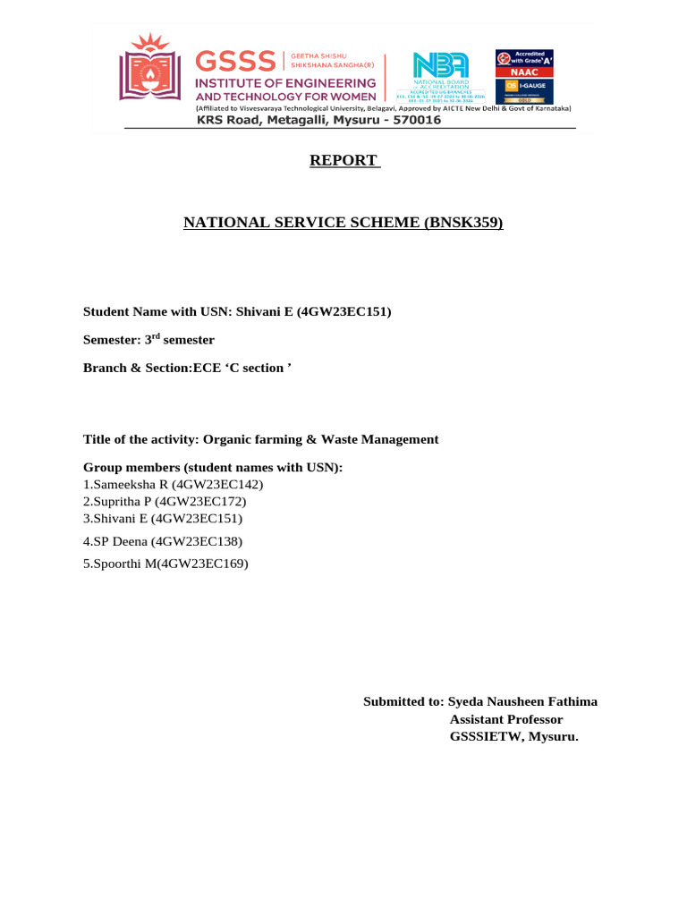 Report Format For NSS - 3rd Semester 22-Scheme | PDF