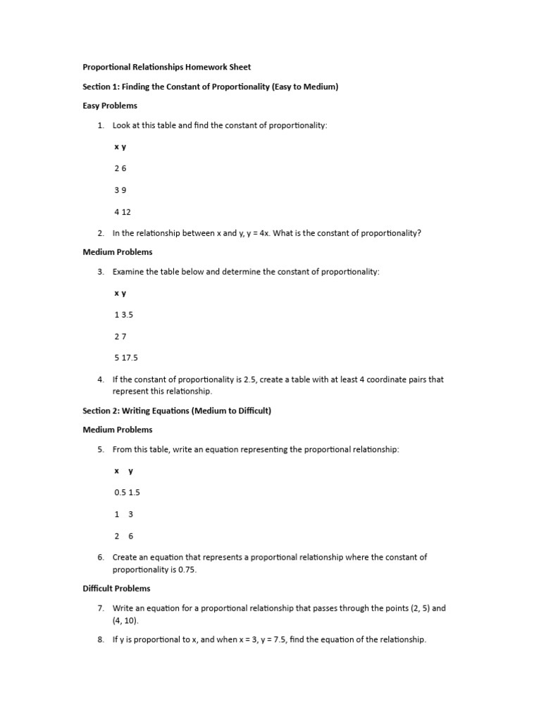 Proportional Relationships Homework Guide | PDF
