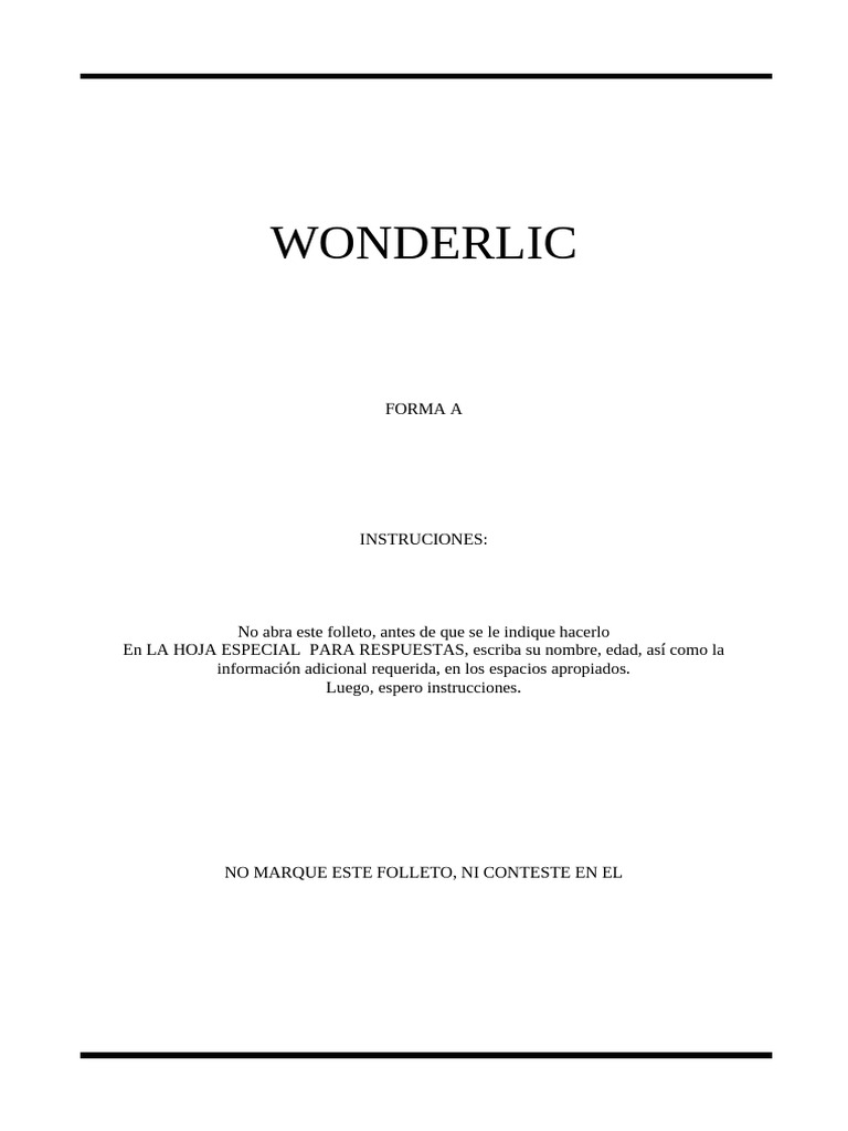 WONDERLIC CUADERNO DE APLICACIÓN | PDF