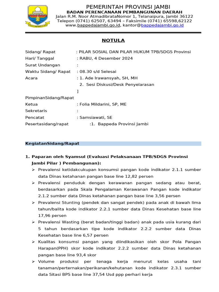 Evaluasi TPB/SDGs Provinsi Jambi 2024 | PDF