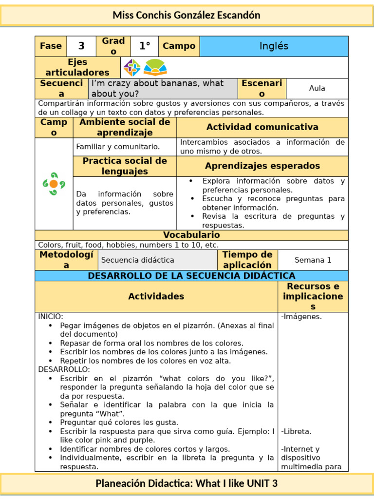 Planeación Didáctica: Gustos y Colores | PDF | Comunicación humana