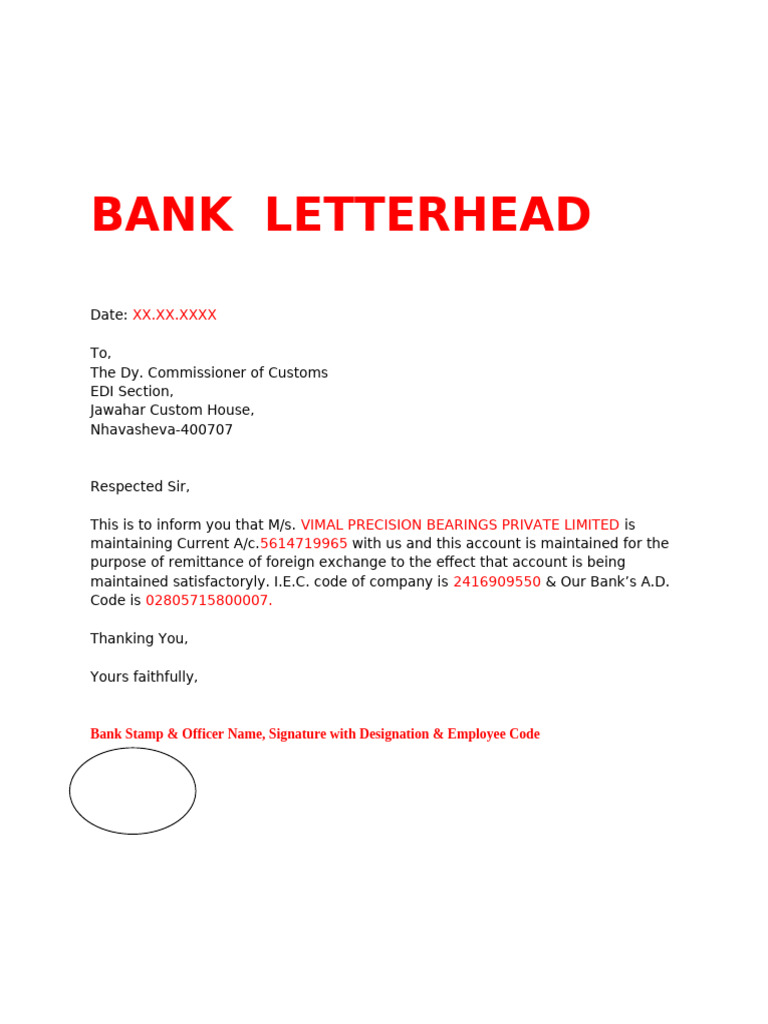 Bank Letter Satisfactory | PDF