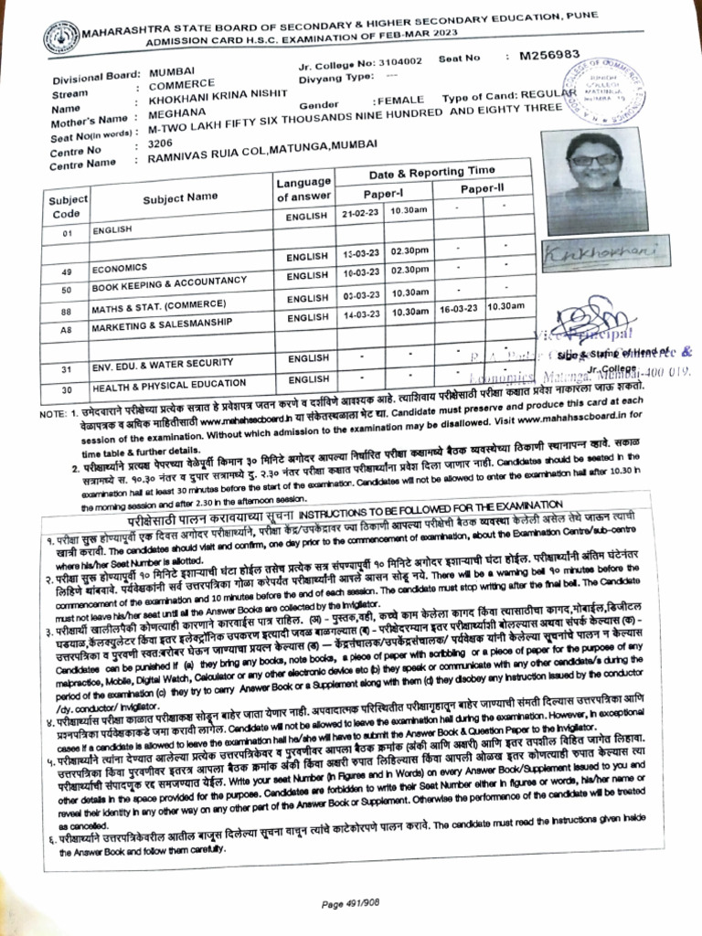 12th admit card krina | PDF