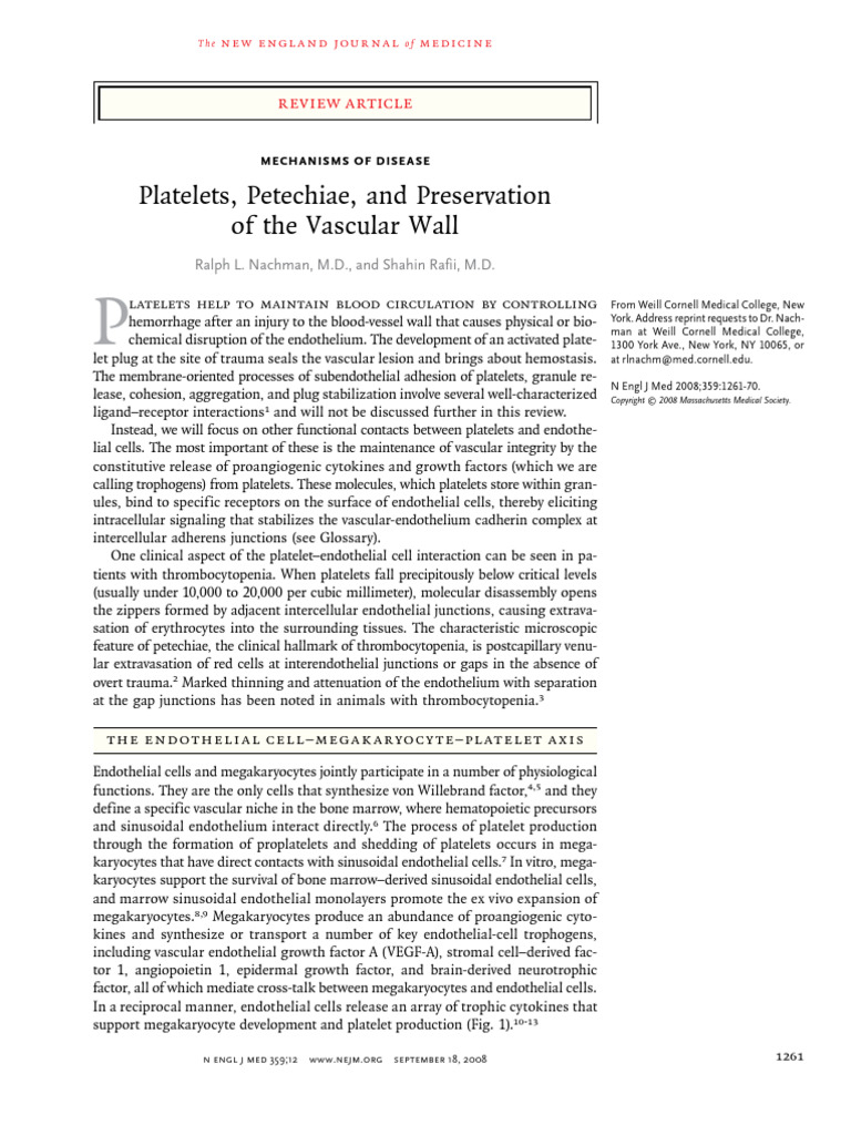 Platelets, Petechiae, and Preservation of The Vascular | PDF ...
