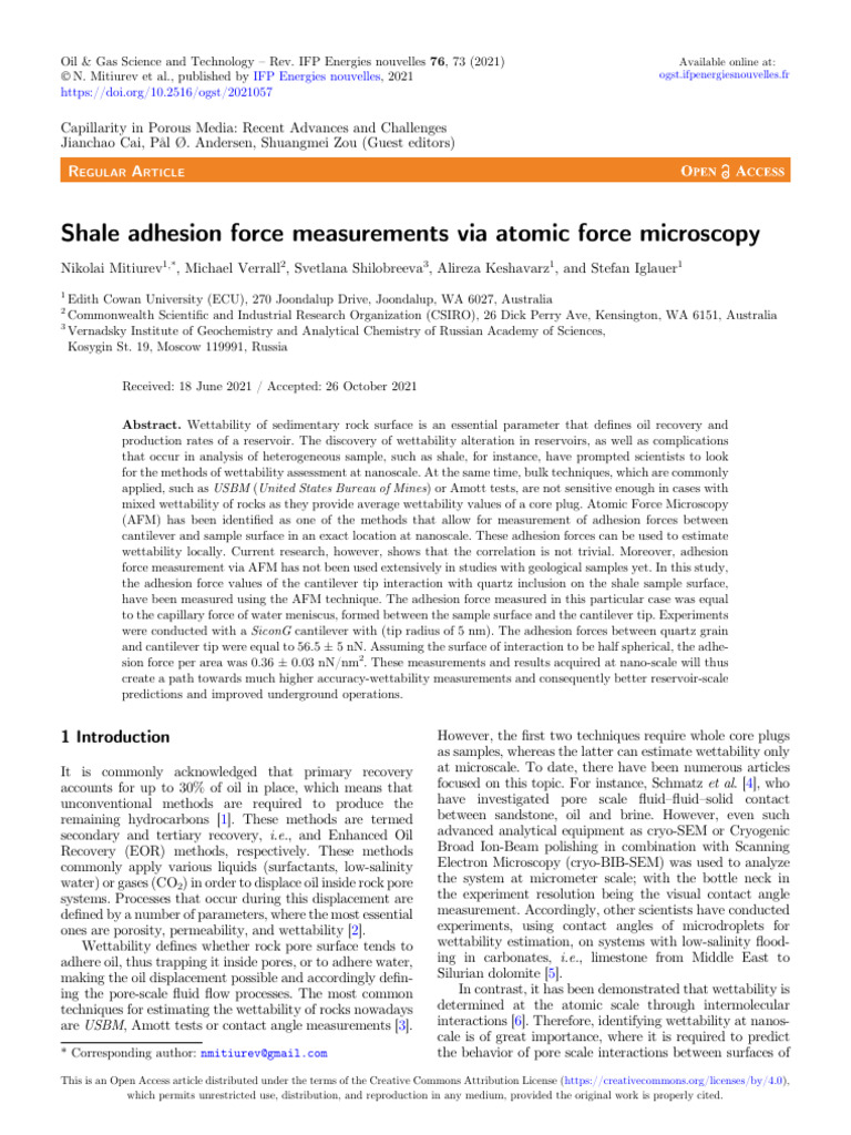 Shale Adhesion Force Measurements Via Atomic Force Micros | PDF | Atomic Force Microscopy ...