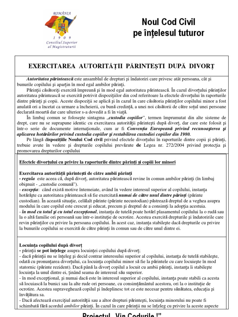 Exercitarea Autoritatii Parintesti Dupa Divort | PDF
