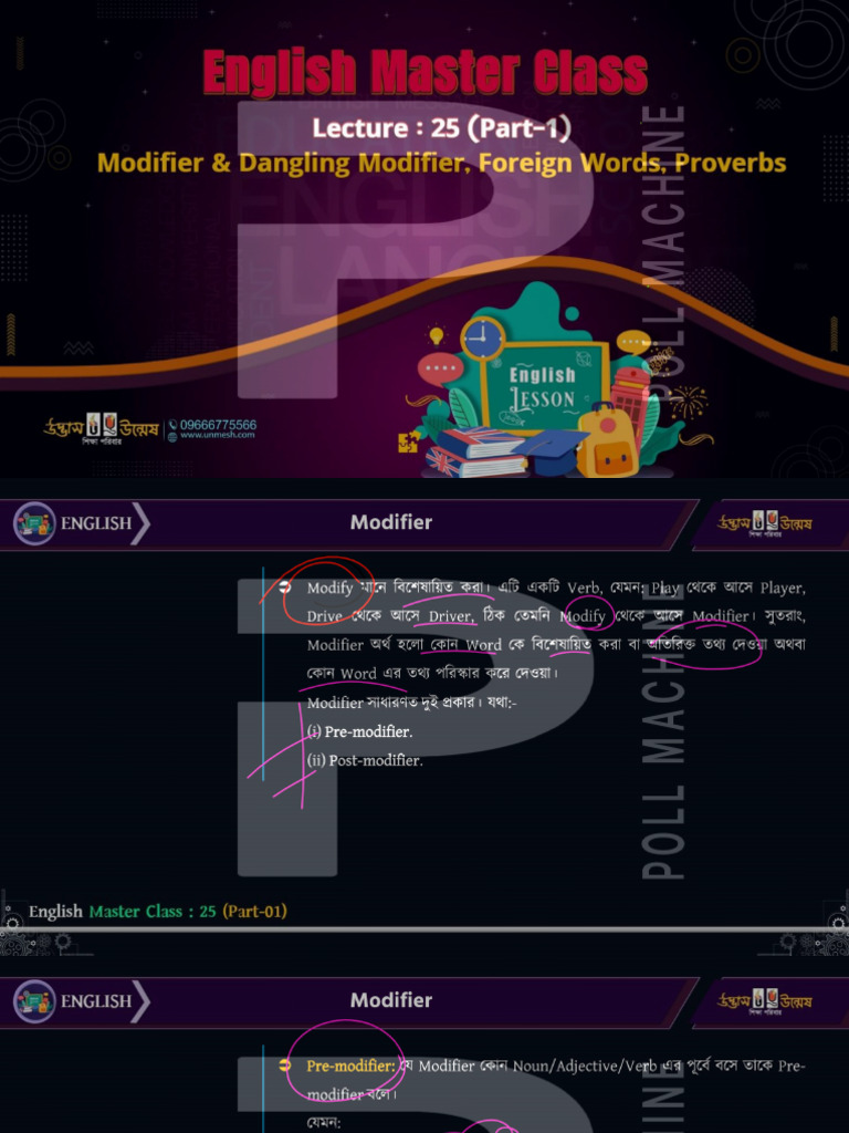 Modifier & Dangling Modifier, Foreign Words, Proverbs, Idioms & Phrases | PDF