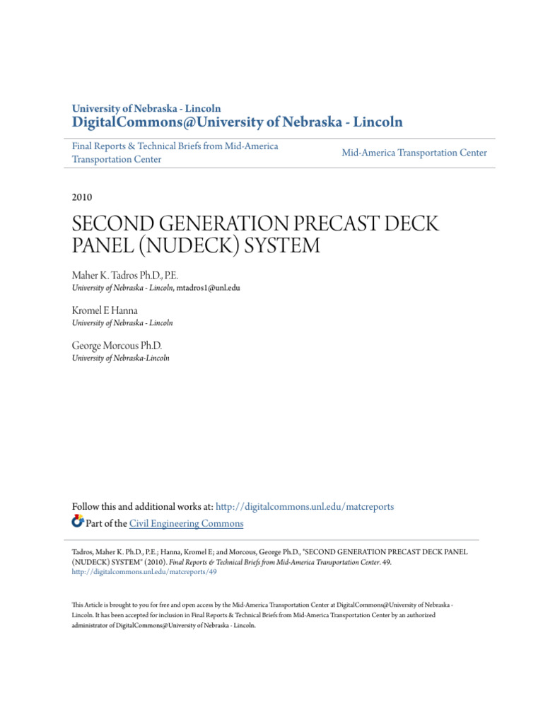 Second Generation Precast Deck Panel (Nudeck) System | PDF ...