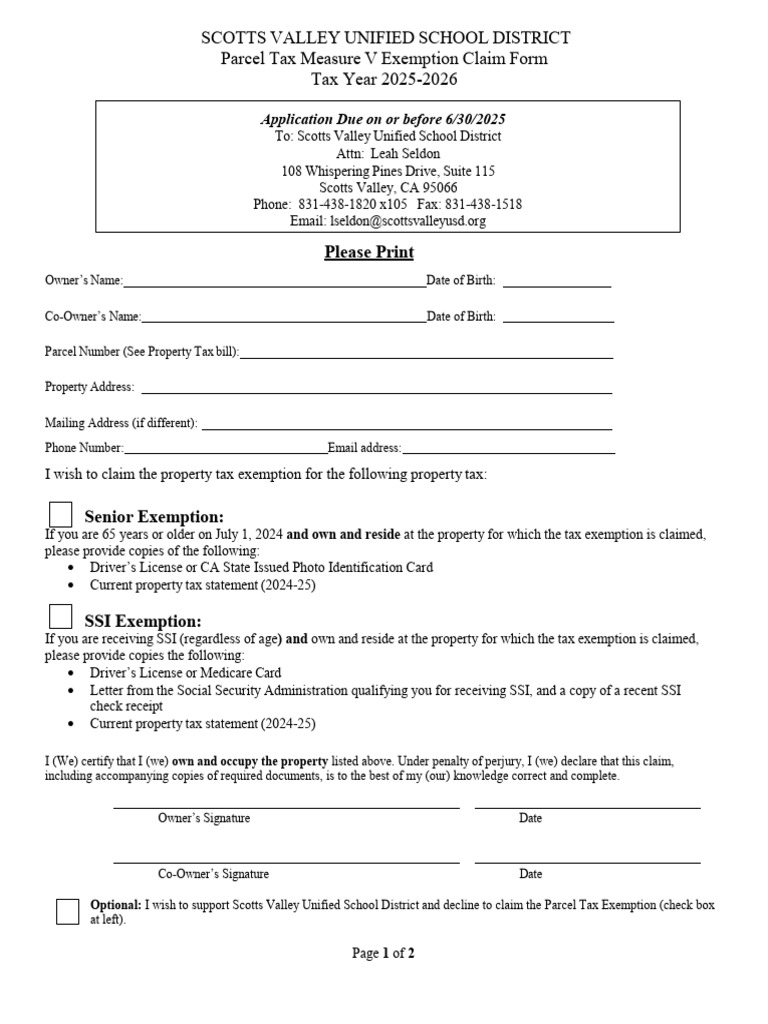 Parcel Tax Exemption Claim Form 2025-2026 | PDF | Driver's License ...