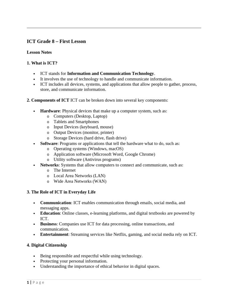 ICT Grade 8 Lesson 1 | PDF | Educational Technology | Computer Hardware