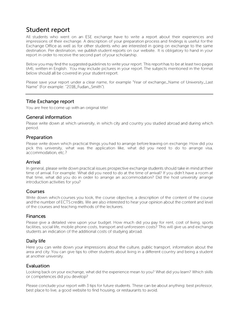 Guidelines Student Report | PDF