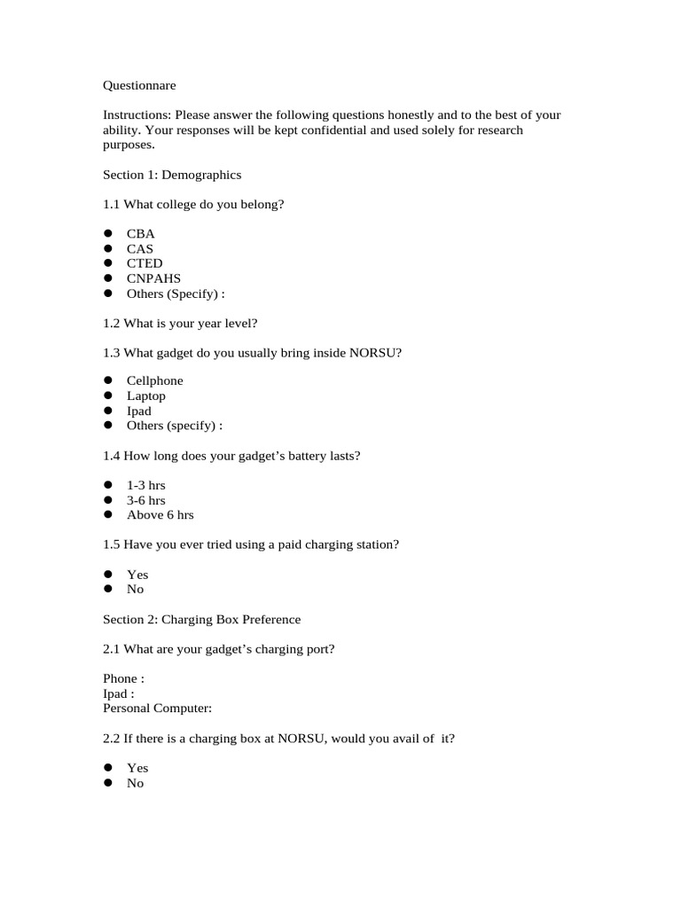 Revised Questionnare | PDF