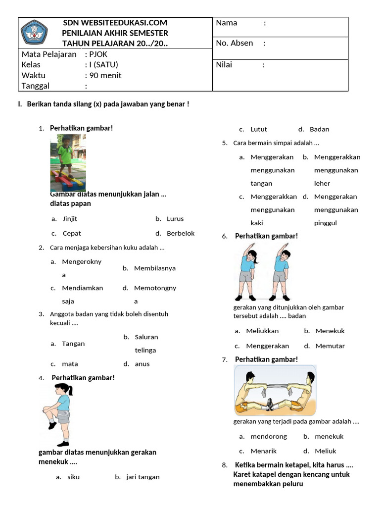 Soal PAS PJOK Kelas I K13 Semester 2 | PDF