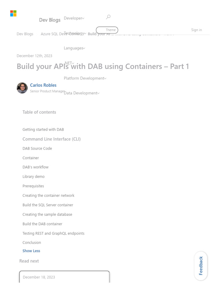 Build Your Apis With Dab Using Containers Azure Sql Devs Corner Pdf Microsoft Sql Server