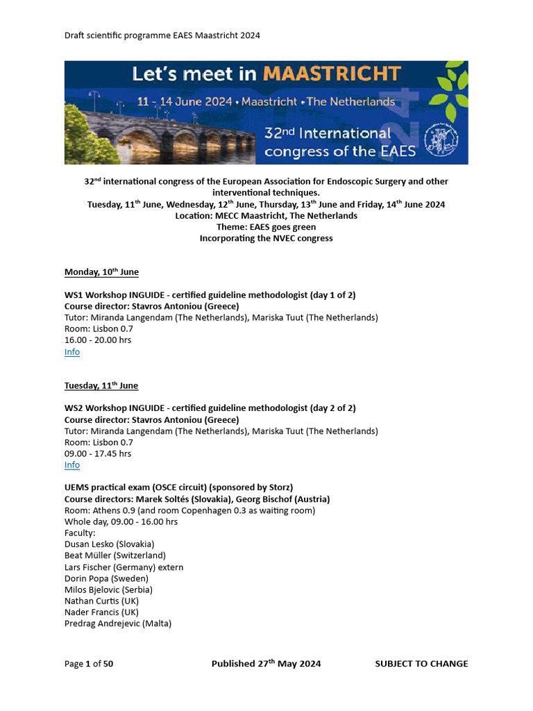 Scientific Programme EAES Congress Maastricht 2024 Published 27-05-24 Subject to Change | PDF ...