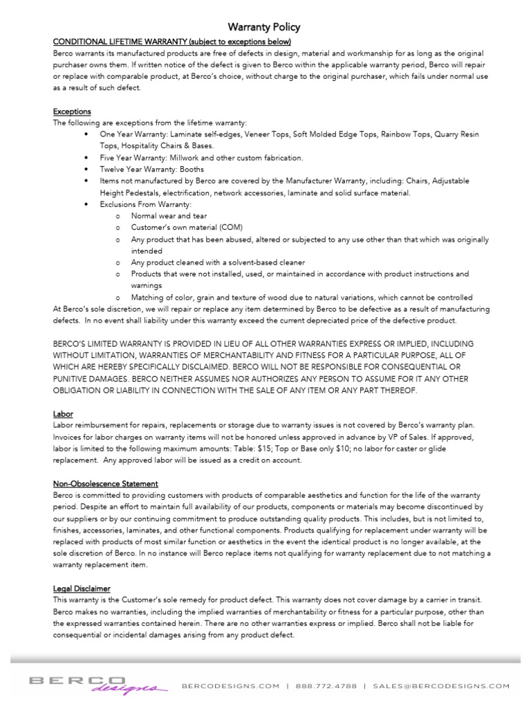 Berco Designs Warranty2022 | PDF | Implied Warranty | Private Law