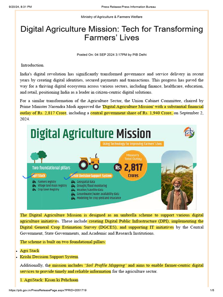 Digital Agriculture Mission India | PDF | Agriculture
